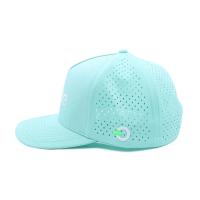 China Custom Green 5 Panel Rubber PVC Logo Waterproof Laser Cut Hole Perforated Hat 58cm for sale