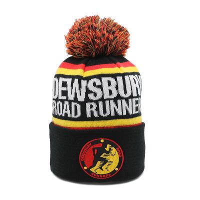 China Custom Acrylic Pompom Beanie Winter Cap 58cm Embroidery Logo Skull Knitted Hat OEM for sale