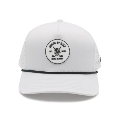 China Waterproof Micro-Ventilated 5 Panel Golf Baseball Cap 58cm Custom Logo Rubber Patch for sale