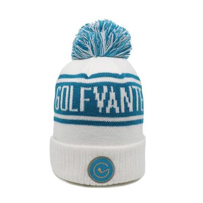China Custom 100 Wool Pom Pom Beanie Winter Sports Hat 58cm Unisex Adult for sale