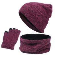 China Wholesale 3 Piece Beanie Neck Warmer Touchscreen Gloves Set Acrylic Winter Hat Scarf Glove Set Custom Size 22x33cm for sale