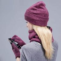 China Wholesale 3 Piece Beanie Neck Warmer Touchscreen Gloves Set Acrylic Winter Hat Scarf Glove Set Custom Size 22x33cm for sale