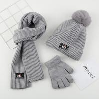 China Medium Length Kids Winter Hat Snow Gloves And Scarf 3 Pc Set With Embroidered Pattern for sale