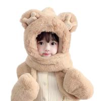 China Wholesale 3-in-1 Kids Jacquard Hooded Scarf with Bowknot and Pocket Gloves Acrylic for sale