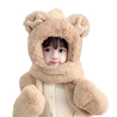 China Wholesale 3-in-1 Kids Jacquard Hooded Scarf with Bowknot and Pocket Gloves Acrylic for sale