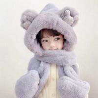 China Wholesale 3-in-1 Kids Jacquard Hooded Scarf with Bowknot and Pocket Gloves Acrylic for sale