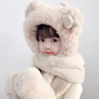 China Wholesale 3-in-1 Kids Jacquard Hooded Scarf with Bowknot and Pocket Gloves Acrylic for sale
