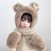 China Wholesale 3-in-1 Kids Jacquard Hooded Scarf with Bowknot and Pocket Gloves Acrylic for sale