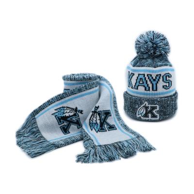 China Custom Embroidery Knit Beanie and Long Scarf Set 100 Acrylic Warm Winter Hat 58cm for sale