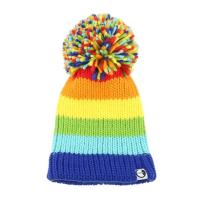 China 58cm Adjustable Knitted Winter Beanie With Rainbow Big Bobble And Personalized Design for sale
