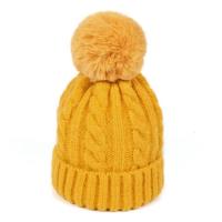 China Wholesale Rabbit Fur Pom Pom Beanie 58cm Winter Warm Knitted Acrylic Bobble Hat for sale