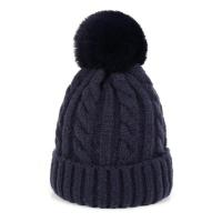 China Wholesale Rabbit Fur Pom Pom Beanie 58cm Winter Warm Knitted Acrylic Bobble Hat for sale