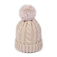 China Wholesale Rabbit Fur Pom Pom Beanie 58cm Winter Warm Knitted Acrylic Bobble Hat for sale