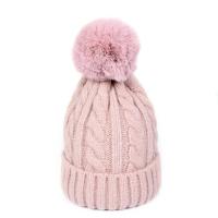 China Wholesale Rabbit Fur Pom Pom Beanie 58cm Winter Warm Knitted Acrylic Bobble Hat for sale