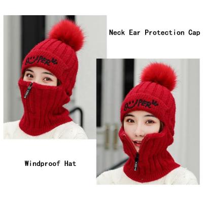 China Winter Warm Fleece Beanie Hat with Neck Warmer and Ear Protection Acrylic 56-60cm Adult for sale