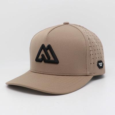 China Custom 5 Panel Perforated Laser Cut Baseball Hat Waterproof 3D Embroidery Logo 56-60cm Adult for sale