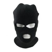 China Custom Logo 3 Hole Black Balaclava Ski Mask Winter Warm Knitted Hat 58cm Outdoor Sports for sale