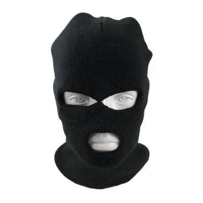 China Custom Logo 3 Hole Black Balaclava Ski Mask Winter Warm Knitted Hat 58cm Outdoor Sports for sale