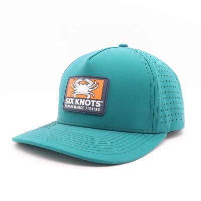China Custom Laser Cut Sports Caps Polyester 5 Panel Structured Pre-Curved Brim Trucker Hats 56-60cm for sale