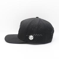 China Custom Logo 5 Panel Golf Hats Waterproof Polyester Laser Cut Hole Sports Cap Snapback Hat for sale