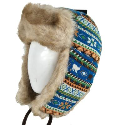 China Custom Knitted Ski Team Hat with Faux Fur Lining Earflaps Russian Aviator Style for Men Women Size 22x33cm for sale