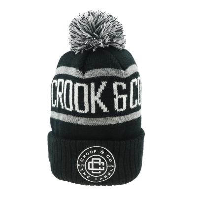 China Custom Acrylic Winter Beanie with Pom Pom Embroidery Patch Unisex 17cm 24cm for sale