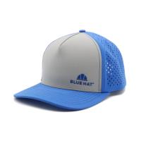 China Custom Two Tone 5 Panel PVC Logo Perforated Laser Cut Waterproof Sport Trucker Hat 58cm for sale