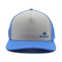 China Custom Two Tone 5 Panel PVC Logo Perforated Laser Cut Waterproof Sport Trucker Hat 58cm for sale