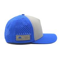 China Custom Two Tone 5 Panel PVC Logo Perforated Laser Cut Waterproof Sport Trucker Hat 58cm for sale