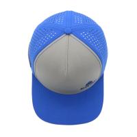 China Custom Two Tone 5 Panel PVC Logo Perforated Laser Cut Waterproof Sport Trucker Hat 58cm for sale