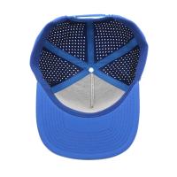 China Custom Two Tone 5 Panel PVC Logo Perforated Laser Cut Waterproof Sport Trucker Hat 58cm for sale