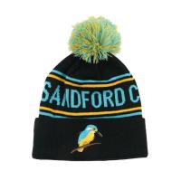 China Custom Acrylic Knitted Beanie Unisex Bobble Hat with Designer Logo 58cm for sale
