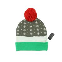 China Custom LED Acrylic Multicolor Jacquard Knitted Beanie with Pom Pom for Adults 58cm for sale