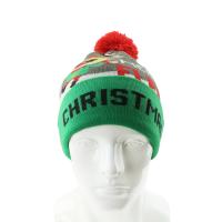 China Custom LED Acrylic Multicolor Jacquard Knitted Beanie with Pom Pom for Adults 58cm for sale