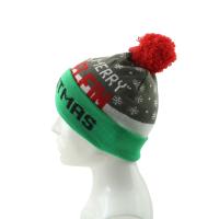 China Custom LED Acrylic Multicolor Jacquard Knitted Beanie with Pom Pom for Adults 58cm for sale