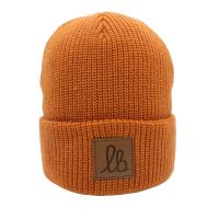 China Leather Patch Beanie Knitted Hat Winter Hats Fisherman Beanie COMMON Fabric Feature for sale