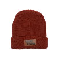 China Leather Patch Beanie Knitted Hat Winter Hats Fisherman Beanie COMMON Fabric Feature for sale
