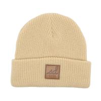 China Leather Patch Beanie Knitted Hat Winter Hats Fisherman Beanie COMMON Fabric Feature for sale