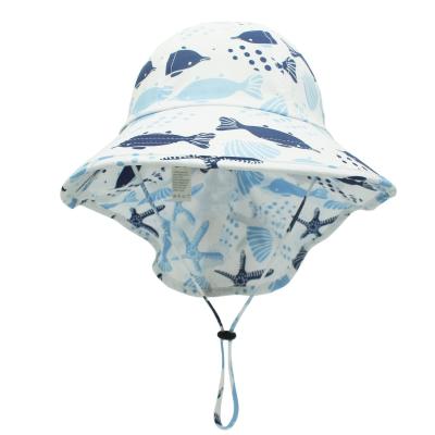 China Kids Sun Protection Hat Wide Brim 58cm Summer Play Bucket Hat with Chin Strap Cotton for sale