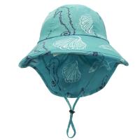 China Kids Sun Protection Hat Wide Brim 58cm Summer Play Bucket Hat with Chin Strap Cotton for sale