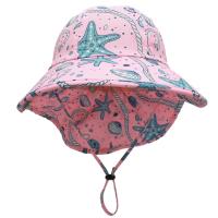 China Kids Sun Protection Hat Wide Brim 58cm Summer Play Bucket Hat with Chin Strap Cotton for sale