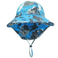 China Kids Sun Protection Hat Wide Brim 58cm Summer Play Bucket Hat with Chin Strap Cotton for sale