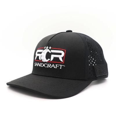 China Custom 5 Panel Flat Bill PVC Sports Hat Laser Cut Hole Snapback Cap 48-60cm for sale