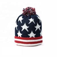 China Custom Jacquard Knit Pom Beanie with Embroidery 58cm Adult Size Wool Hat for sale
