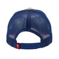 China Adjustable 58cm Embroidered Foam Front High Crown Mesh Trucker Hat Red Blue for sale