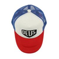 China Adjustable 58cm Embroidered Foam Front High Crown Mesh Trucker Hat Red Blue for sale