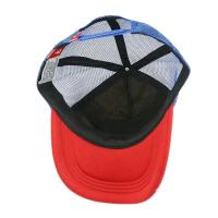 China Adjustable 58cm Embroidered Foam Front High Crown Mesh Trucker Hat Red Blue for sale