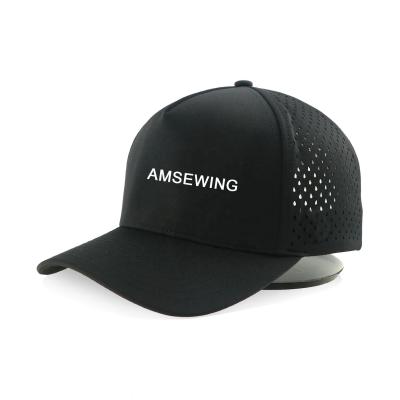 China Custom 5 Panel Structured PVC Logo Perforated Laser Hole Drilled Waterproof Sport Baseball Cap 56-60cm for sale