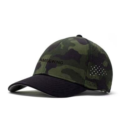 China Custom Game Hydro Olive Camo Laser Perforated Holes Snapback Hat 58cm Cotton Mesh for sale