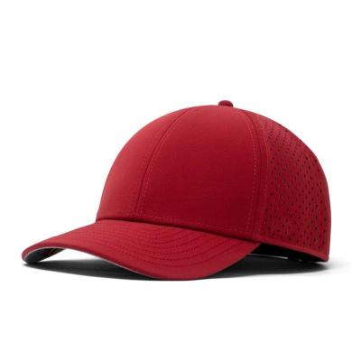 China 6-Panel Hat Custom Curved Brim Rubber Patch Laser Perforated Snapback Cap For Adults for sale